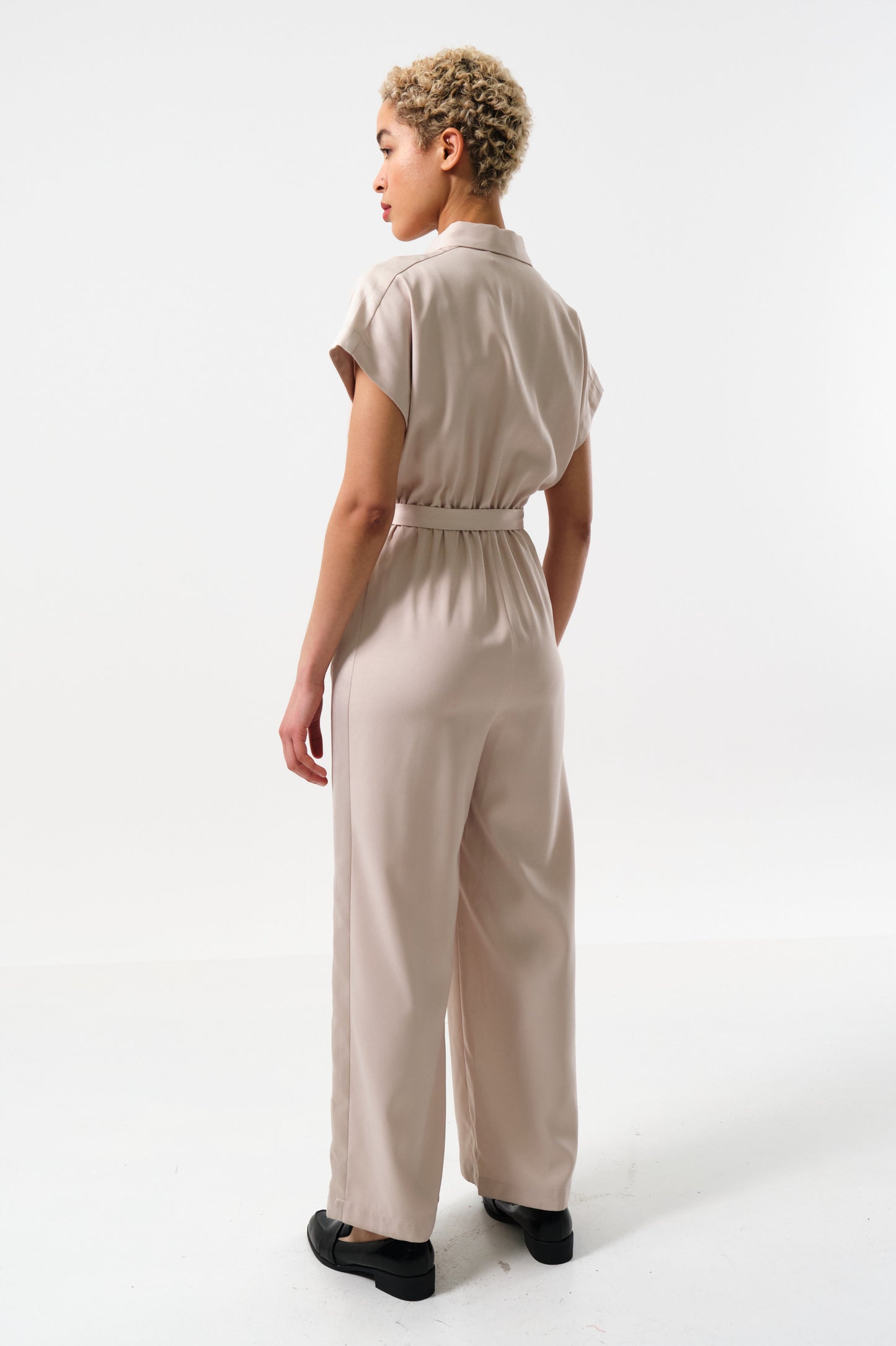 Angie Sustainable Satin Back Crepe Jumpsuit - Camel – Louche