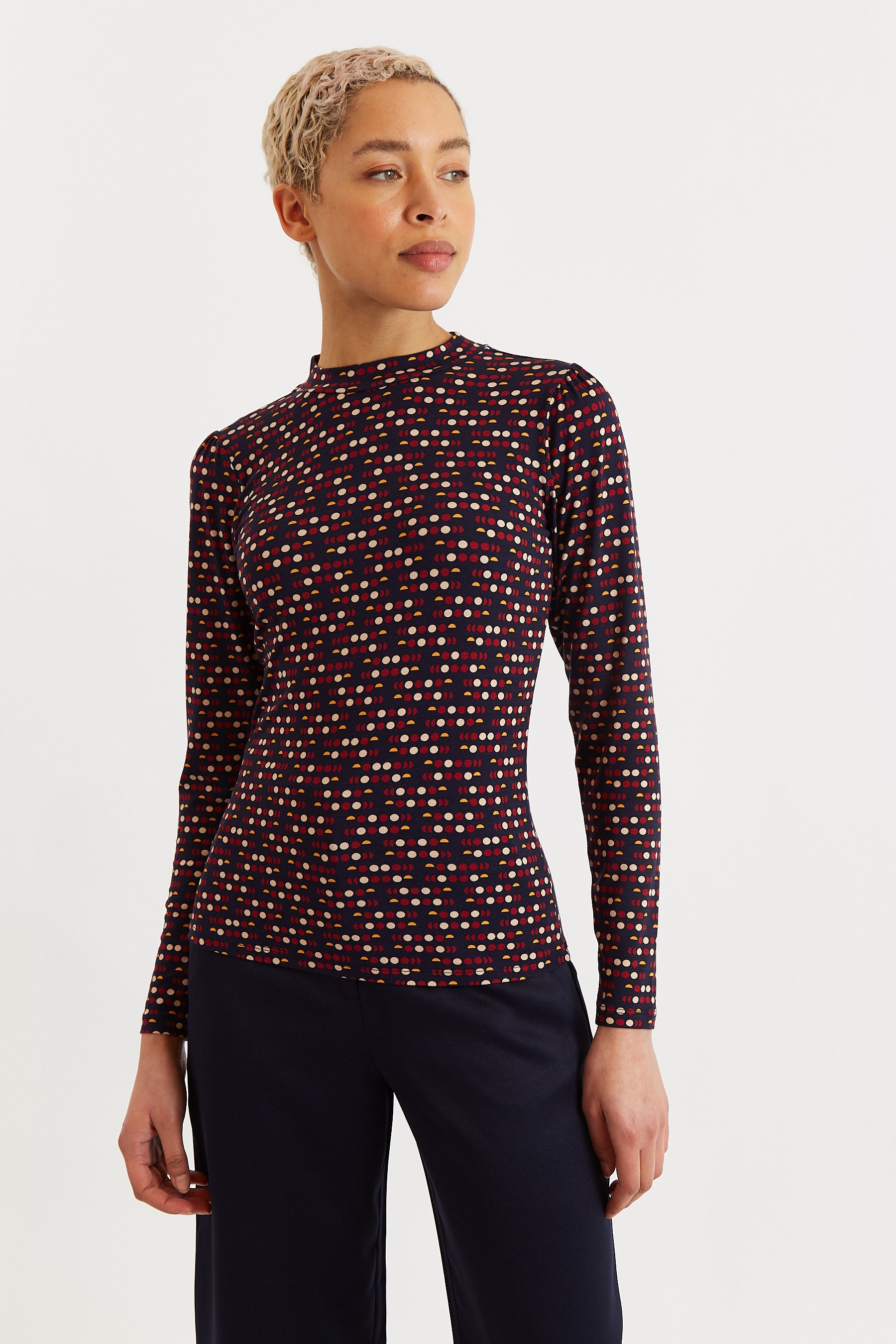 Gilly Retro Dots Print Long Sleeve Top – Louche