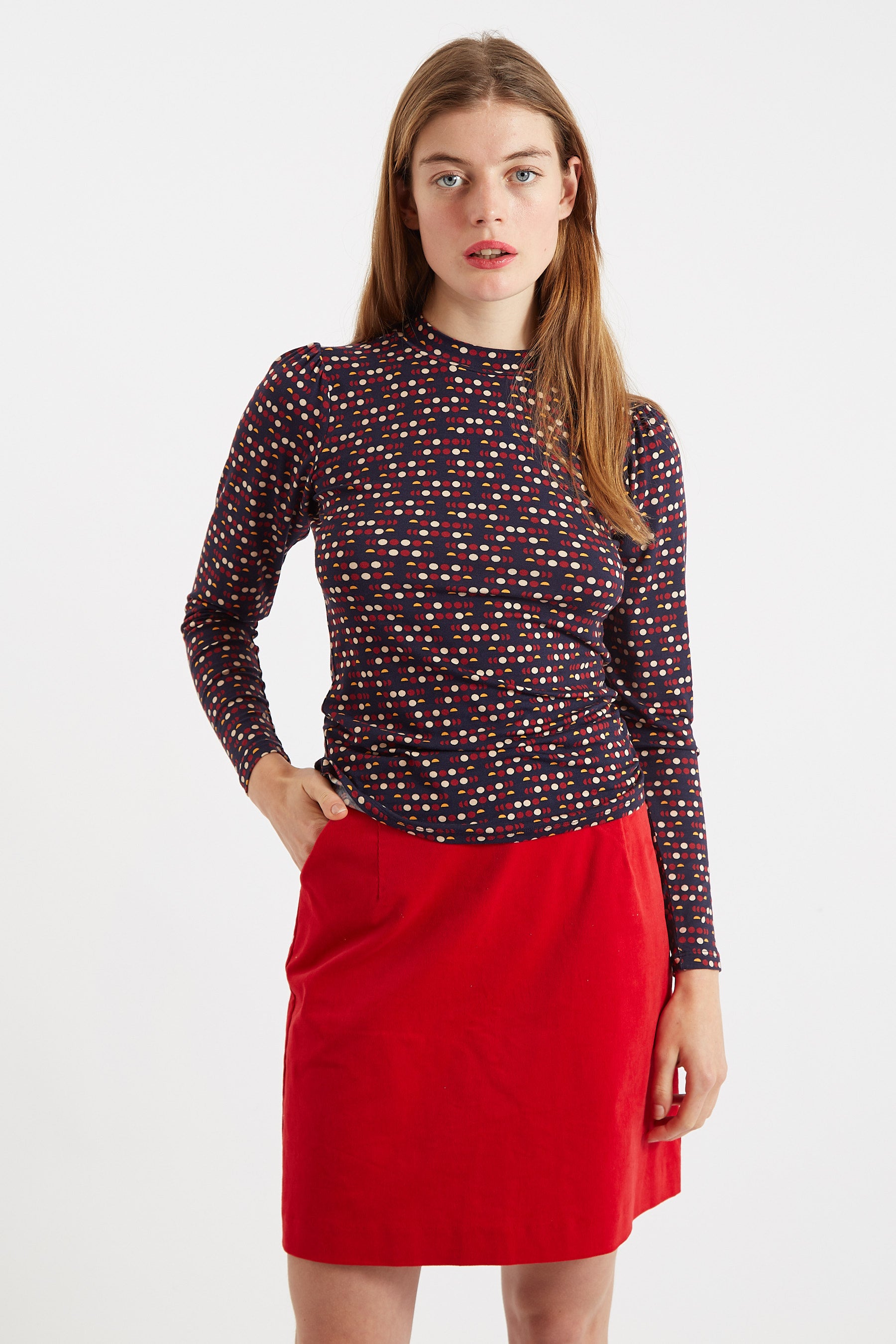 Gilly Retro Dots Print Long Sleeve Top – Louche